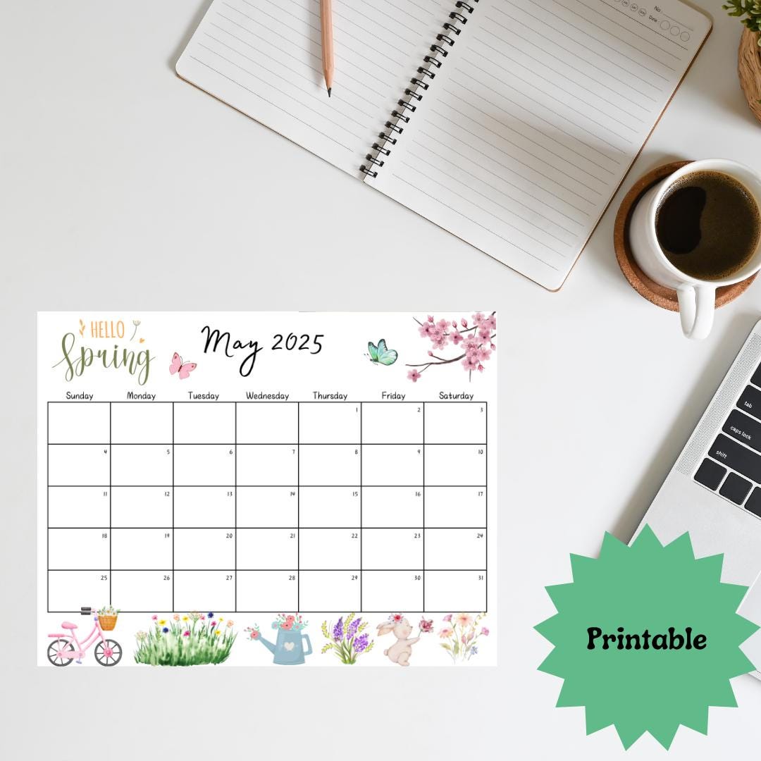 Editable May 2025 Calendar, Printable Fillable Digital Download, Office ...