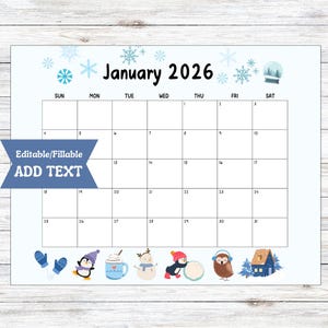 Free January 2026 Calendar Editable Cute - Etsy