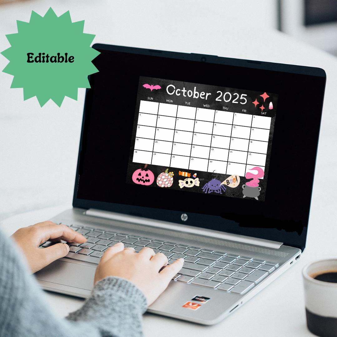 Editable October 2025 Calendar, Printable Fillable Digital Download ...