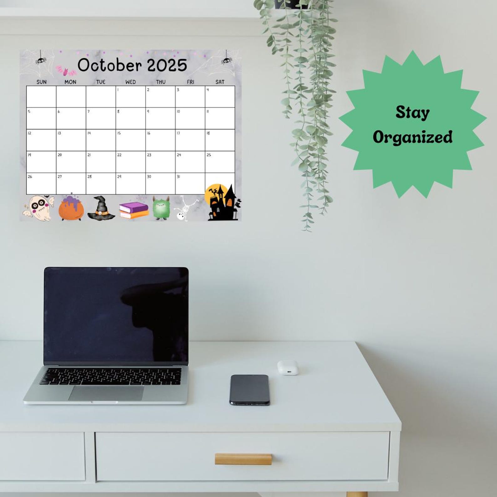Editable October 2025 Calendar, Spooky Halloween Digital Download ...