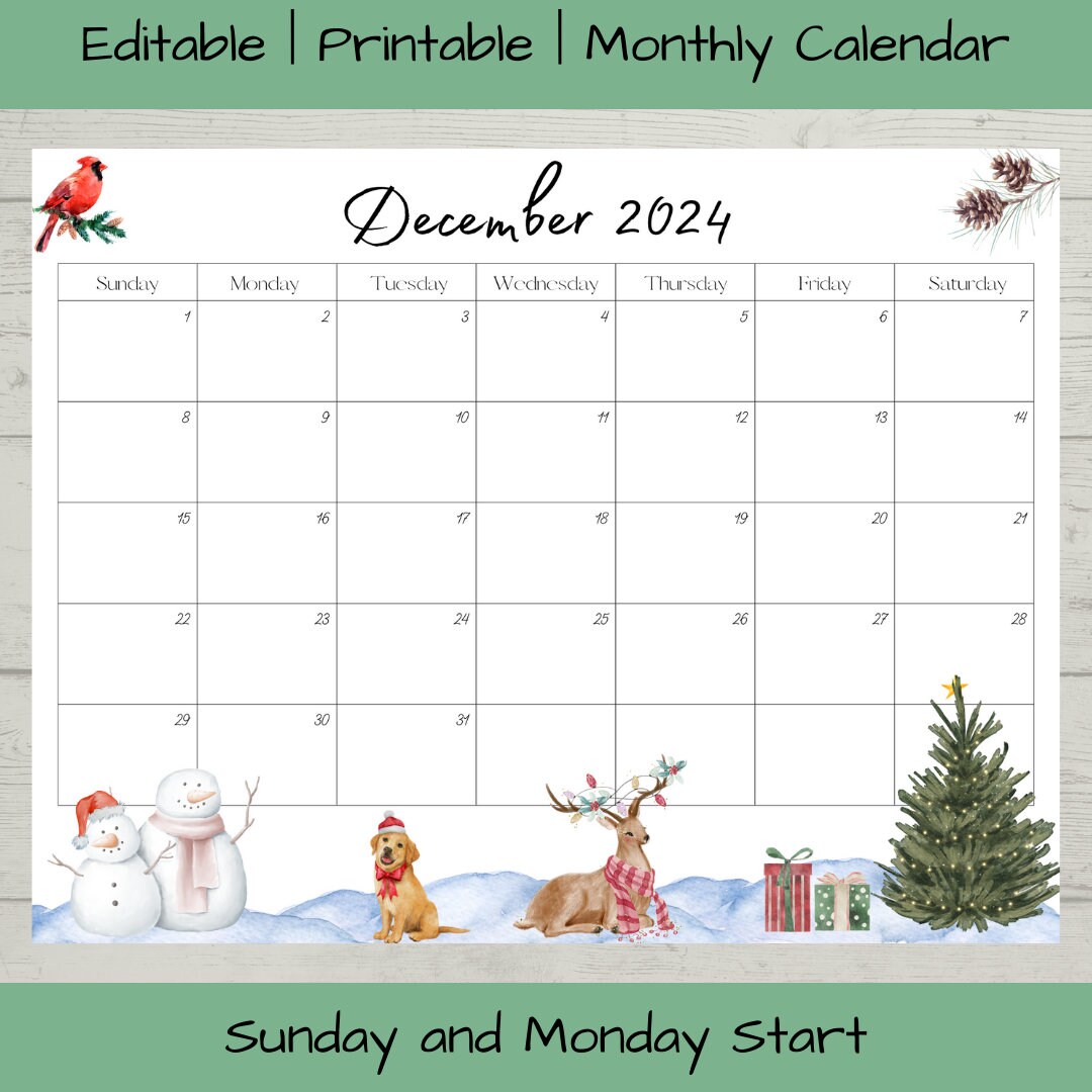 Editable December 2024 Calendar, Christmas Countdown Calendar ...
