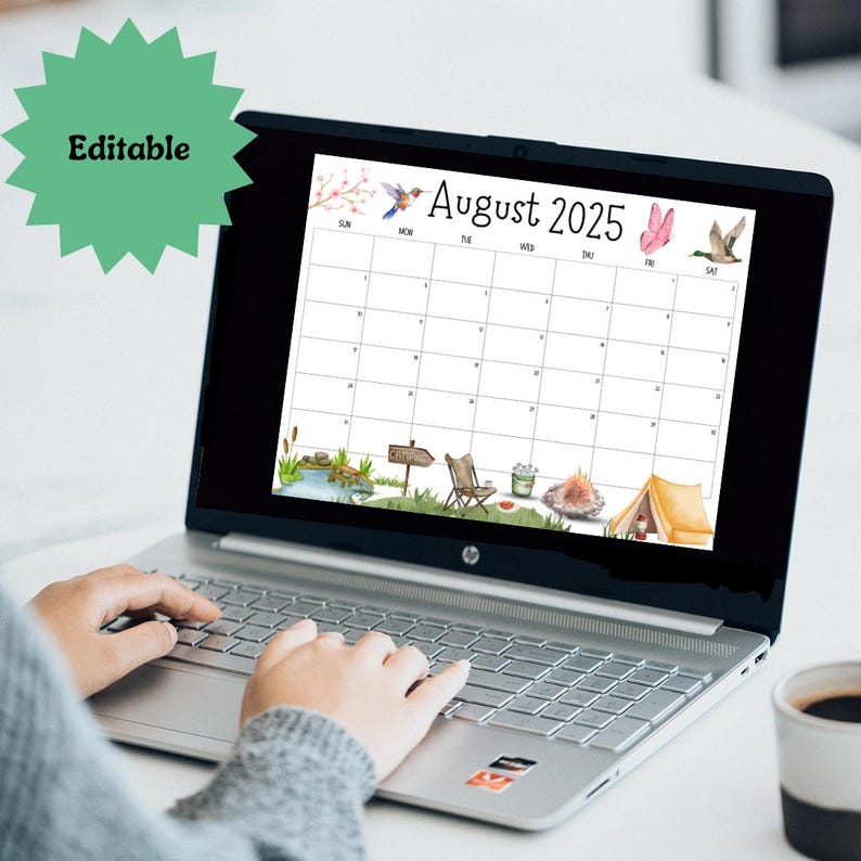 Editable August 2025 Calendar, Printable Fillable Digital Download ...