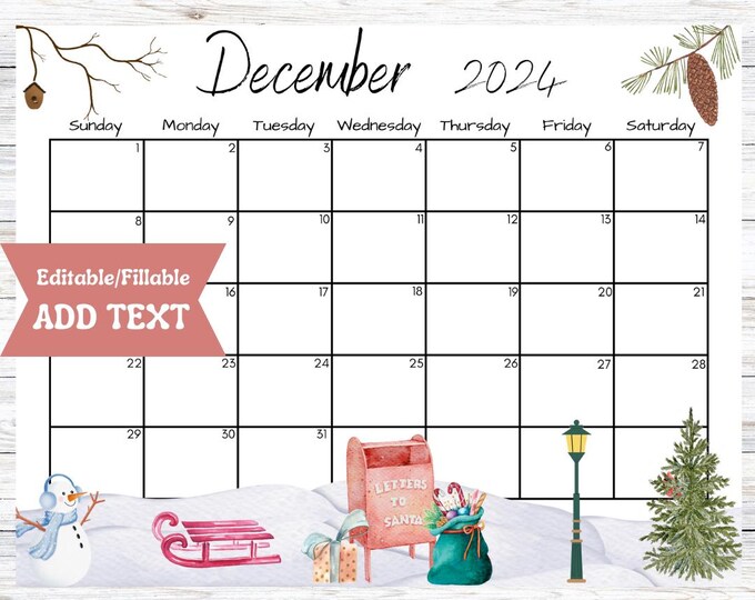 Editable December 2024 Calendar Printable, Activity Planner, Classroom ...