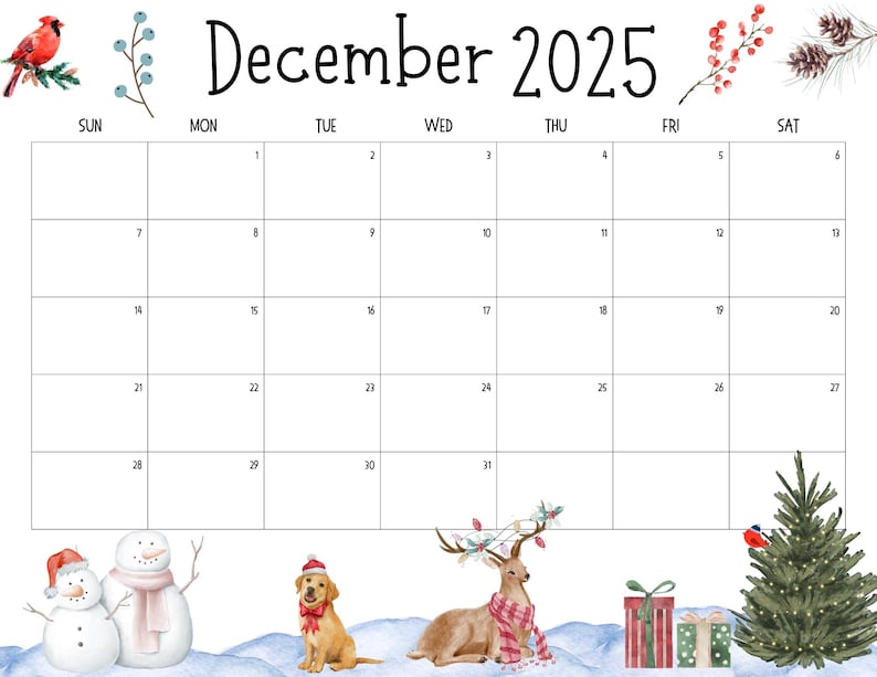 Editable December 2025 Calendar, Christmas Countdown, Fillable ...