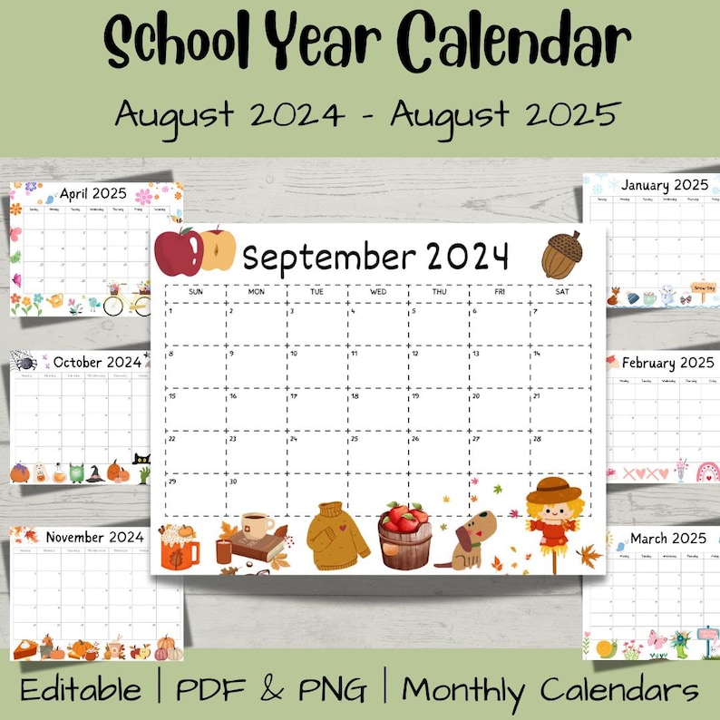 Editable 2024-2025 School Year Academic Calendar Printable, School ...