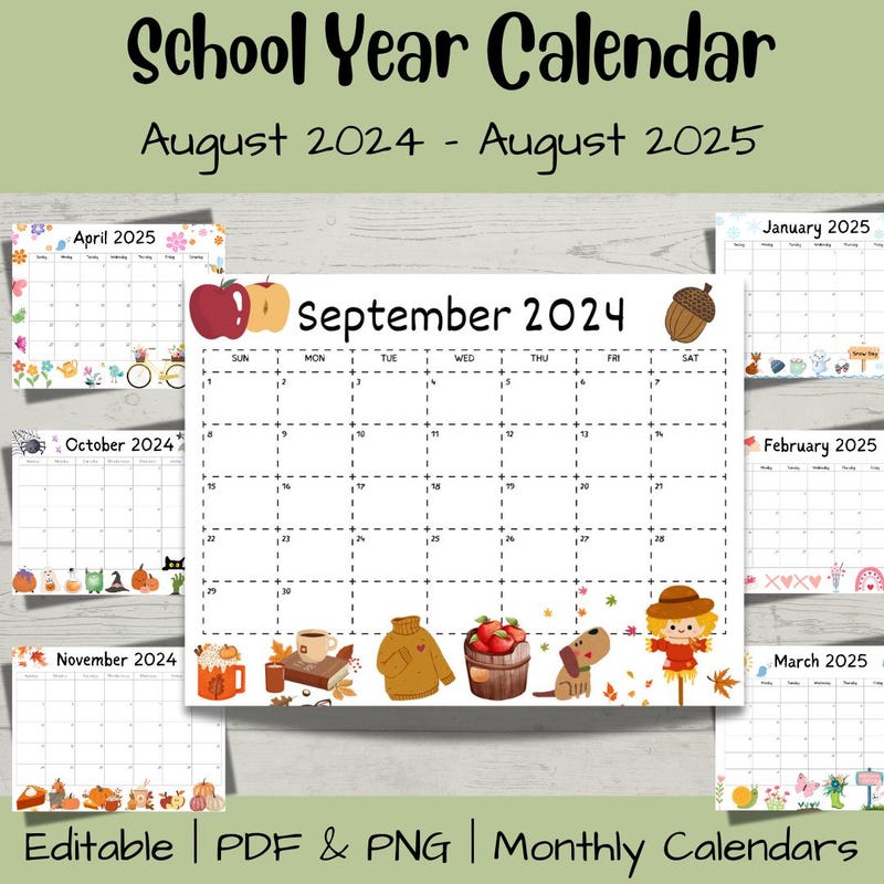 Printable School Year Calendar - Etsy