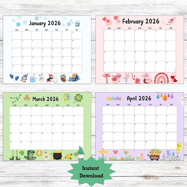 Editable 2026 Yearly Calendar Bundle, Printable Fillable Calendar Whole ...