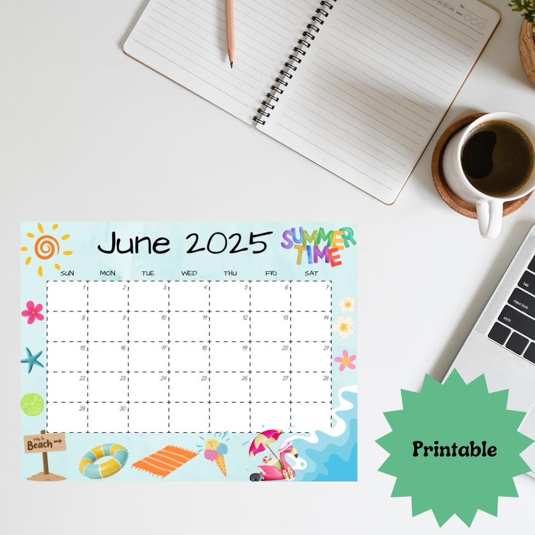 Editable June 2025 Calendar, Fillable Printable Wall Digital Download ...
