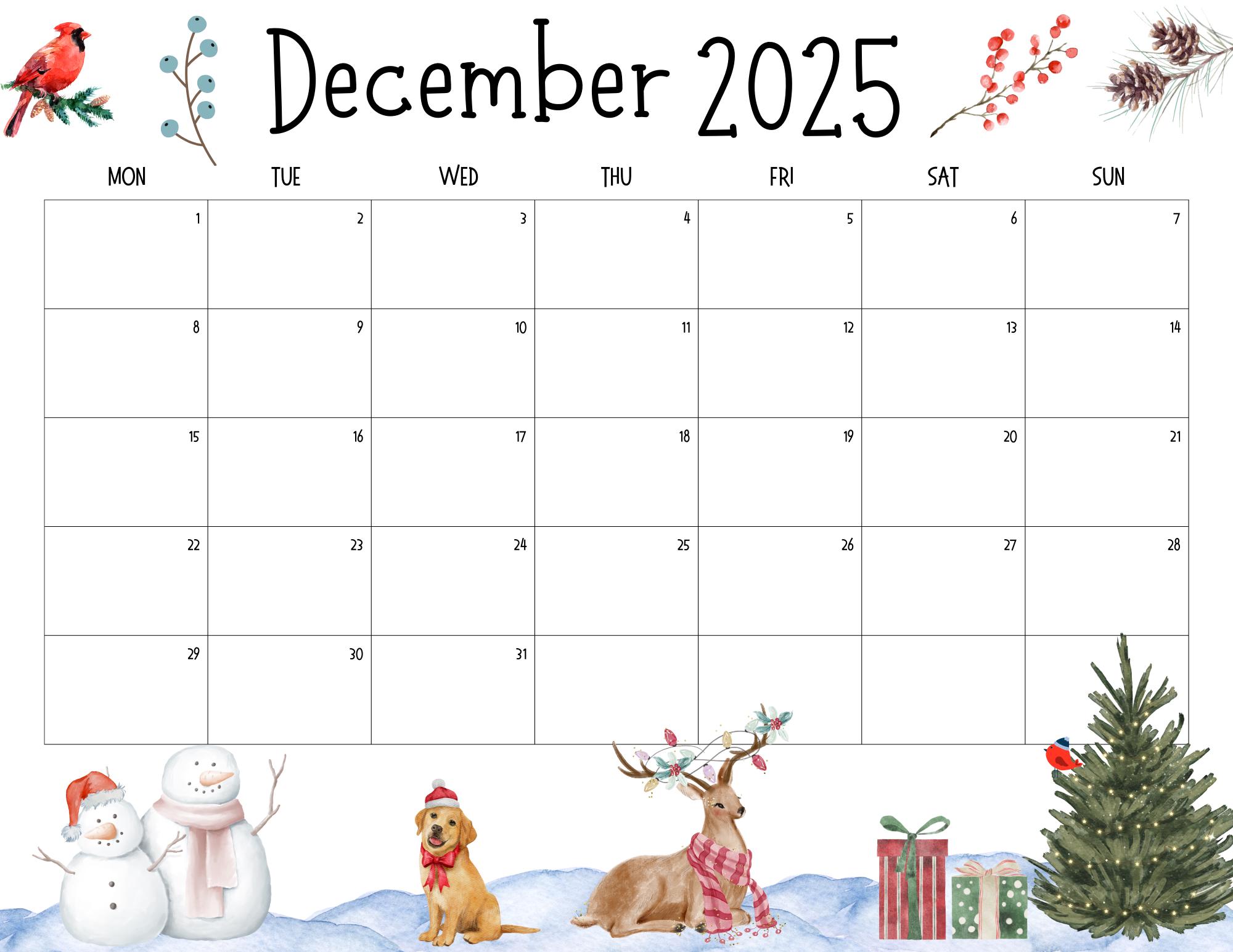Editable December 2025 Calendar, Christmas Countdown, Fillable ...