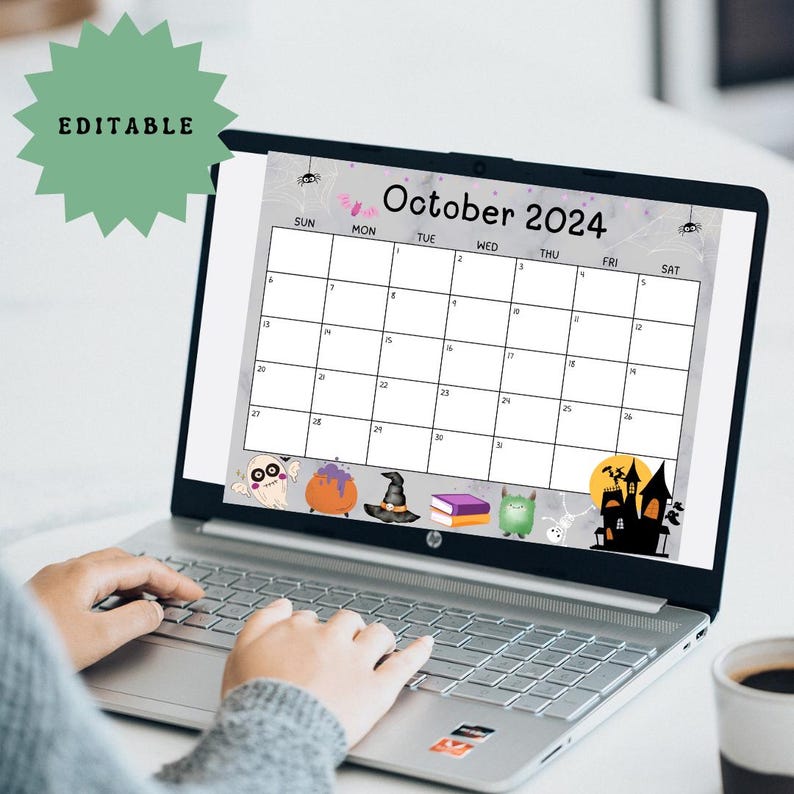 Editable October 2024 Calendar, Spooky Halloween Digital Download ...