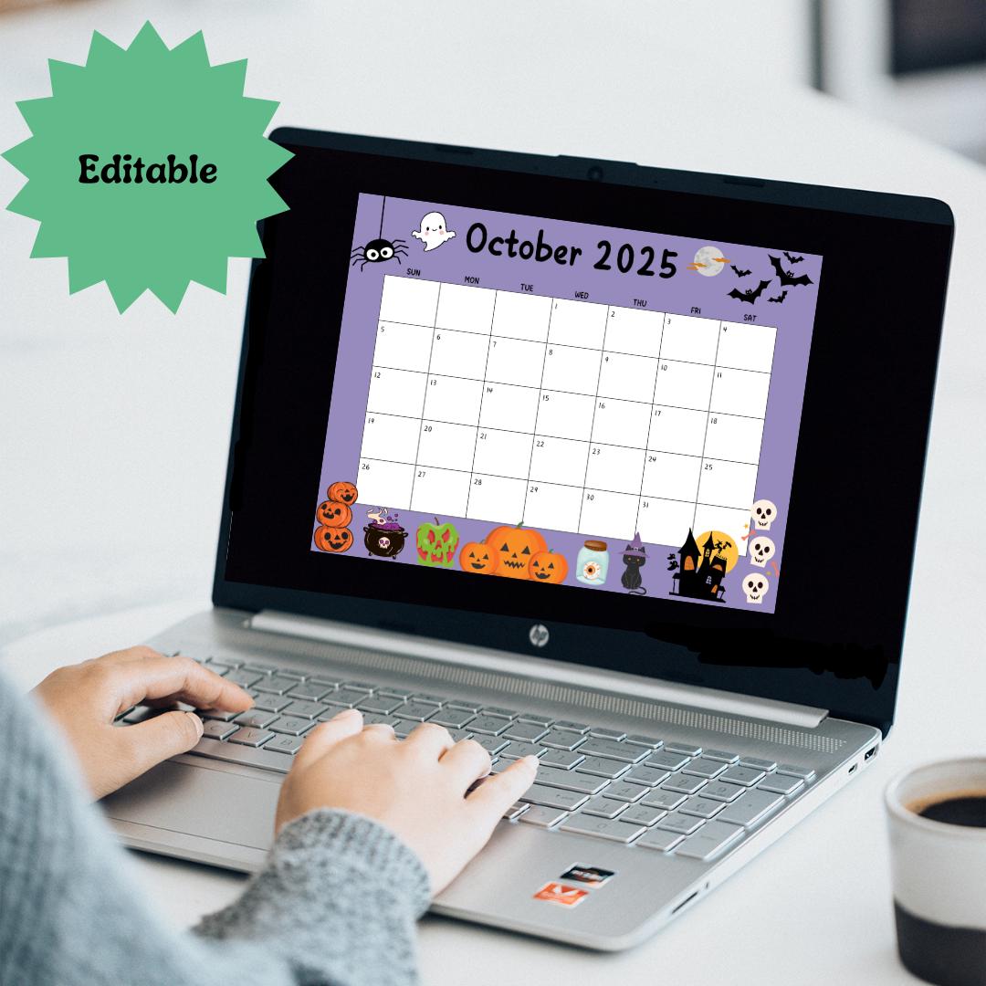 Editable October 2025 Calendar, Printable Fillable Digital Download ...