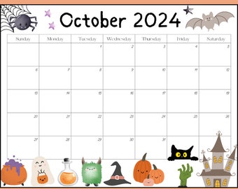 Editable October 2024 Calendar, Fall Autumn 2024 Digital Download ...