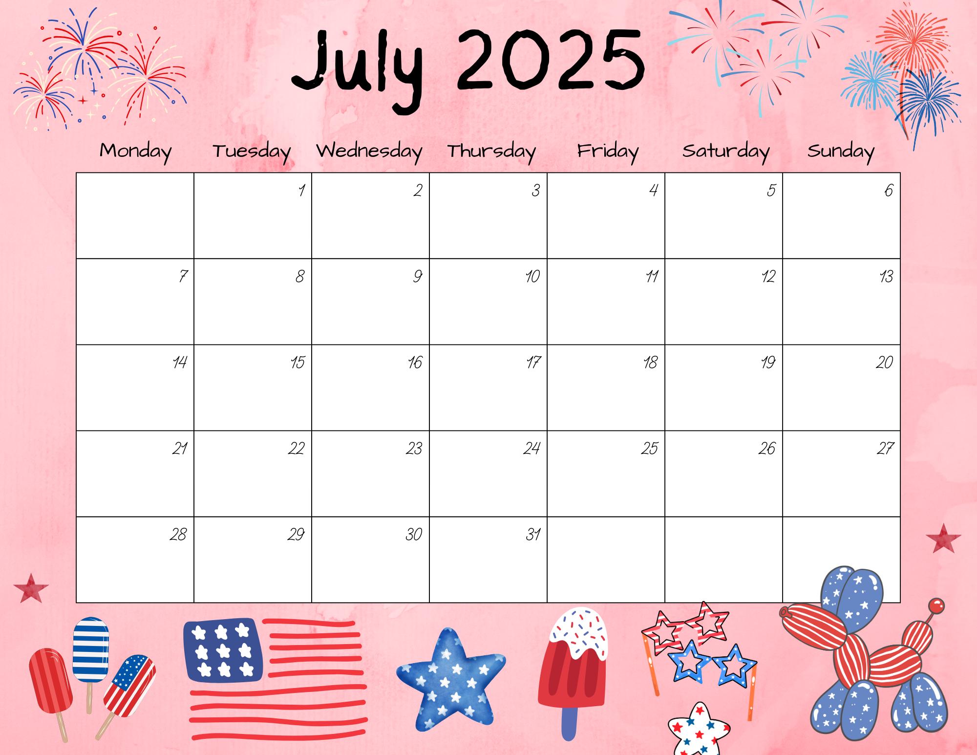 Editable July 2025 Calendar, Fillable Printable Planner Digital ...