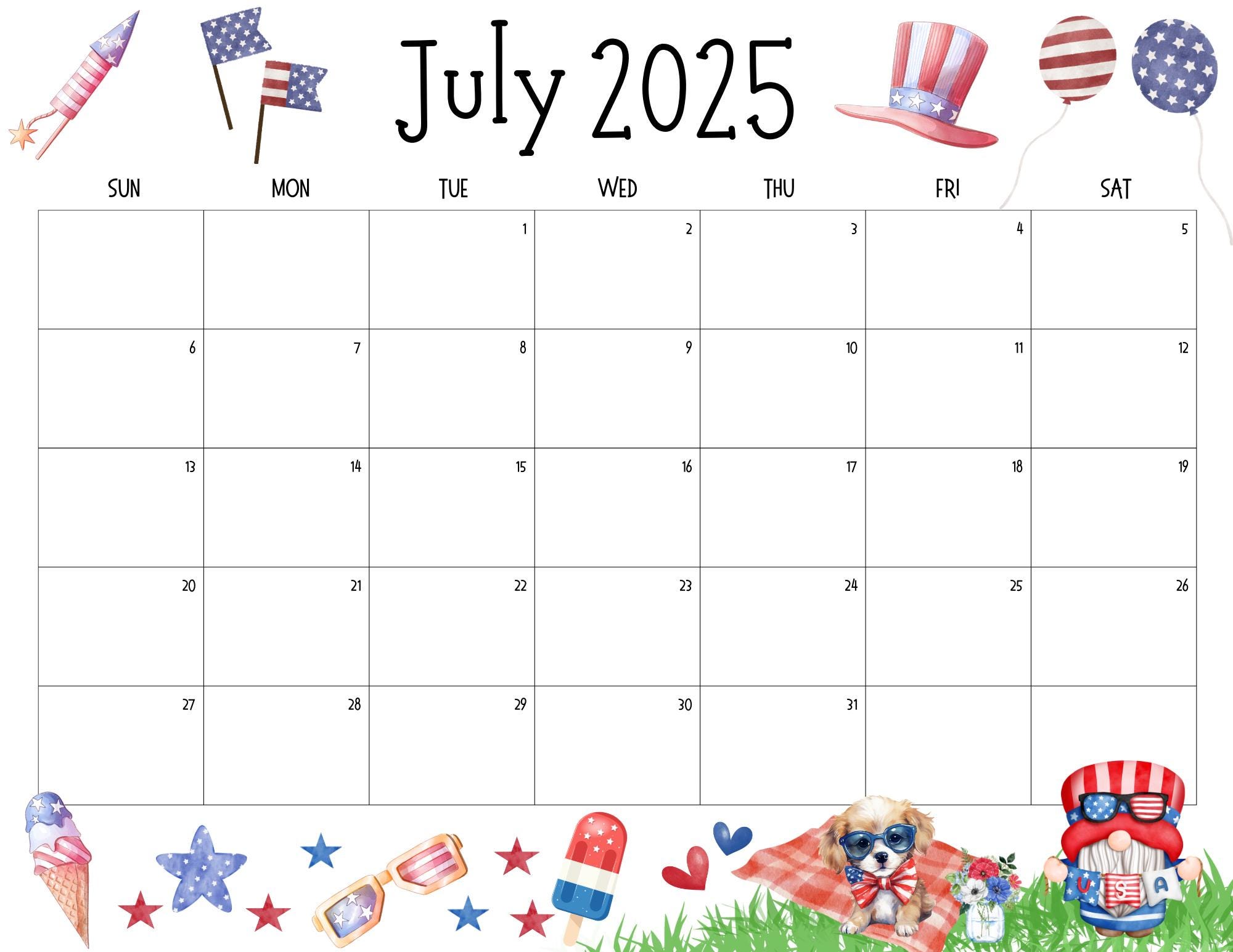 Editable July 2025 Calendar, Fillable Printable Planner Digital ...