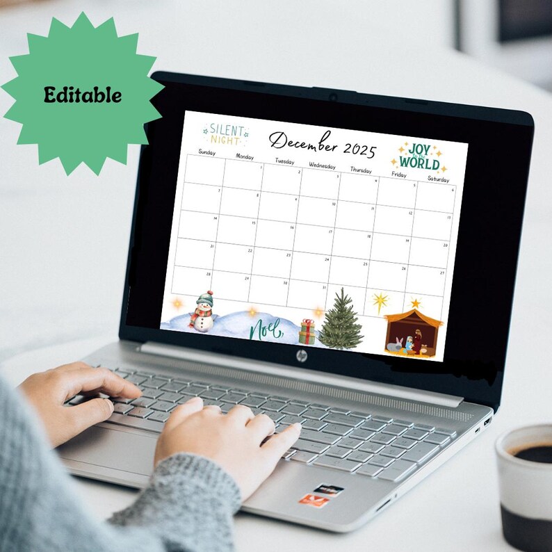 Editable December 2025 Calendar, Fillable Printable Digital Download ...