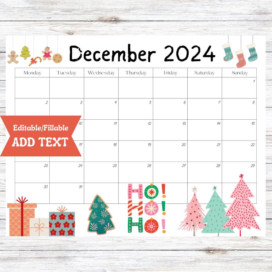 Editable December 2024 Calendar Printable, Activity Planner, Classroom ...