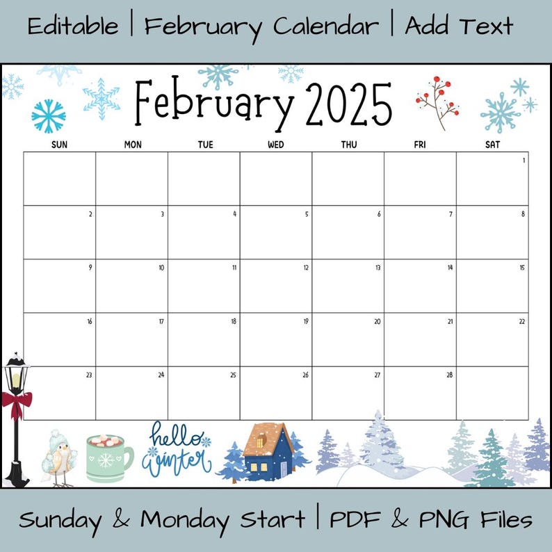 Editable February 2025 Calendar Printable, Activity Planner, Classroom ...