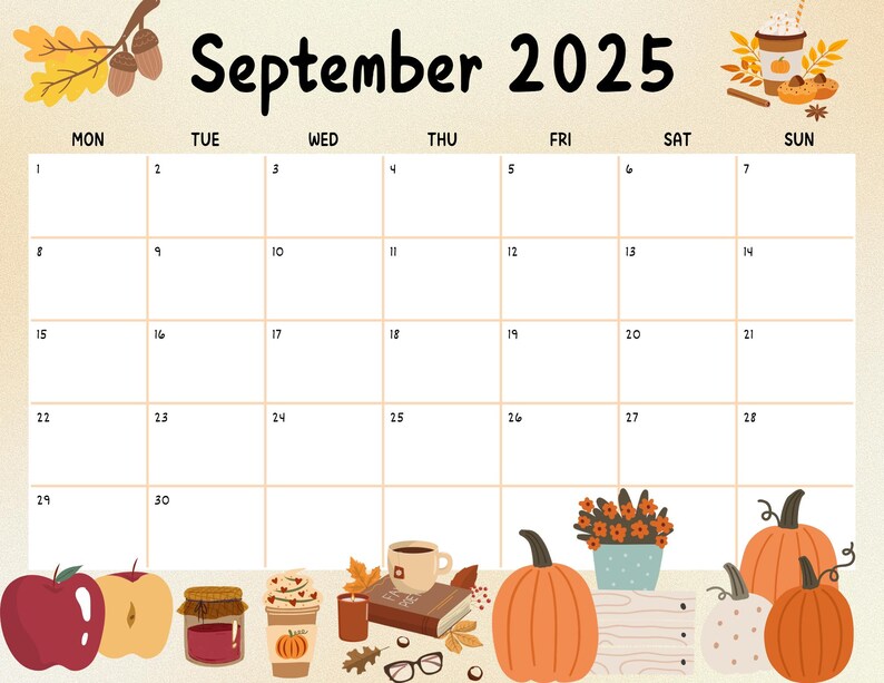 Editable September 2025 Calendar, Printable Fillable Digital Download ...