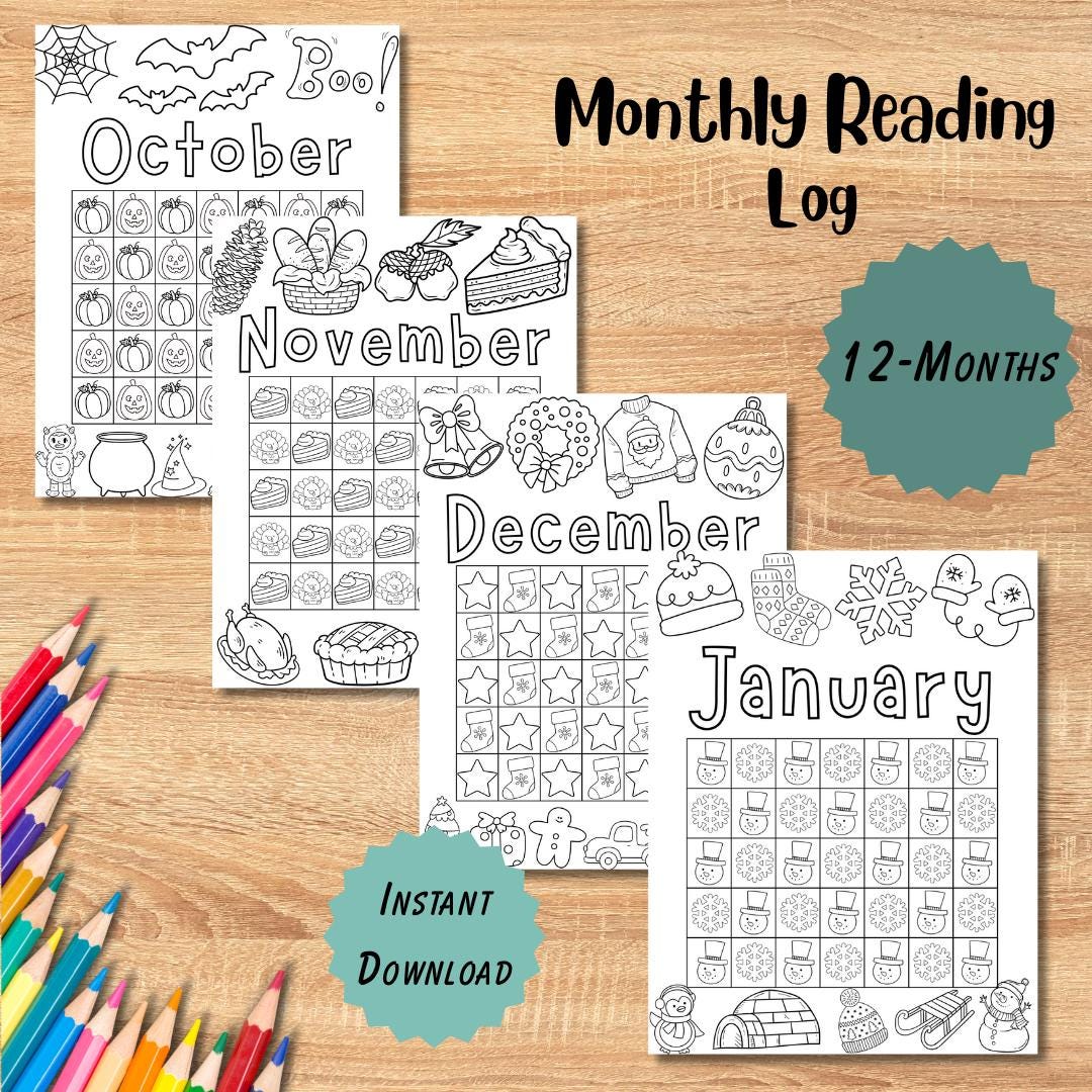 Reading Log Printable, Monthly Reading Tracker, Themed Kids Calendar ...