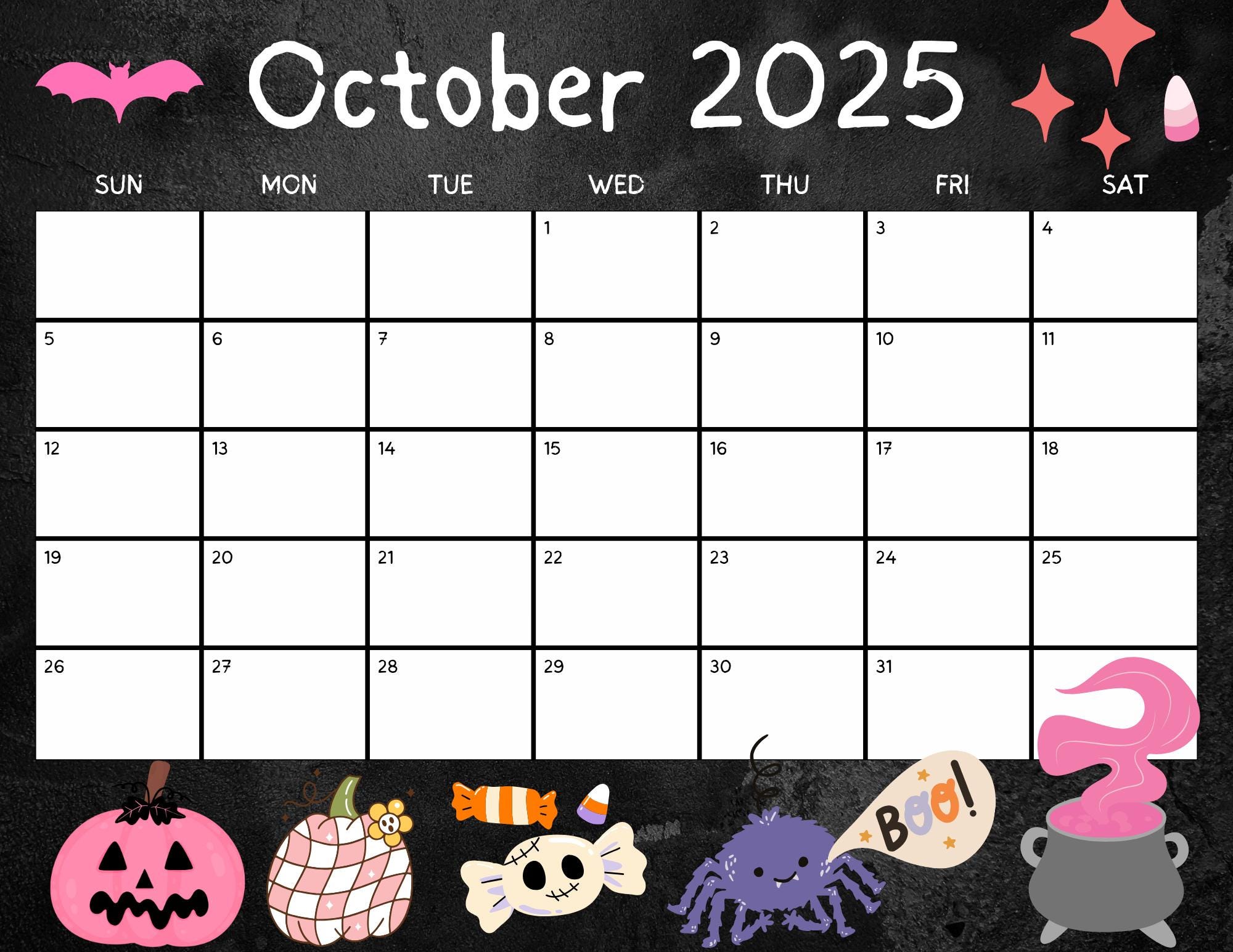 Editable October 2025 Calendar, Printable Fillable Digital Download ...