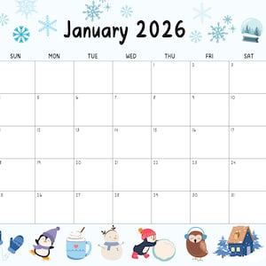 Editable January 2026 Calendar PDF Template, Winter 2026 Digital ...