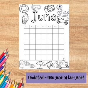 Printable Kids Coloring Calendar, Undated 12 Monthly Calendar ...