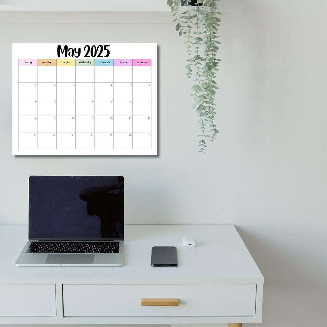 Editable May 2025 Calendar Printable Activity Planner, Rainbow ...