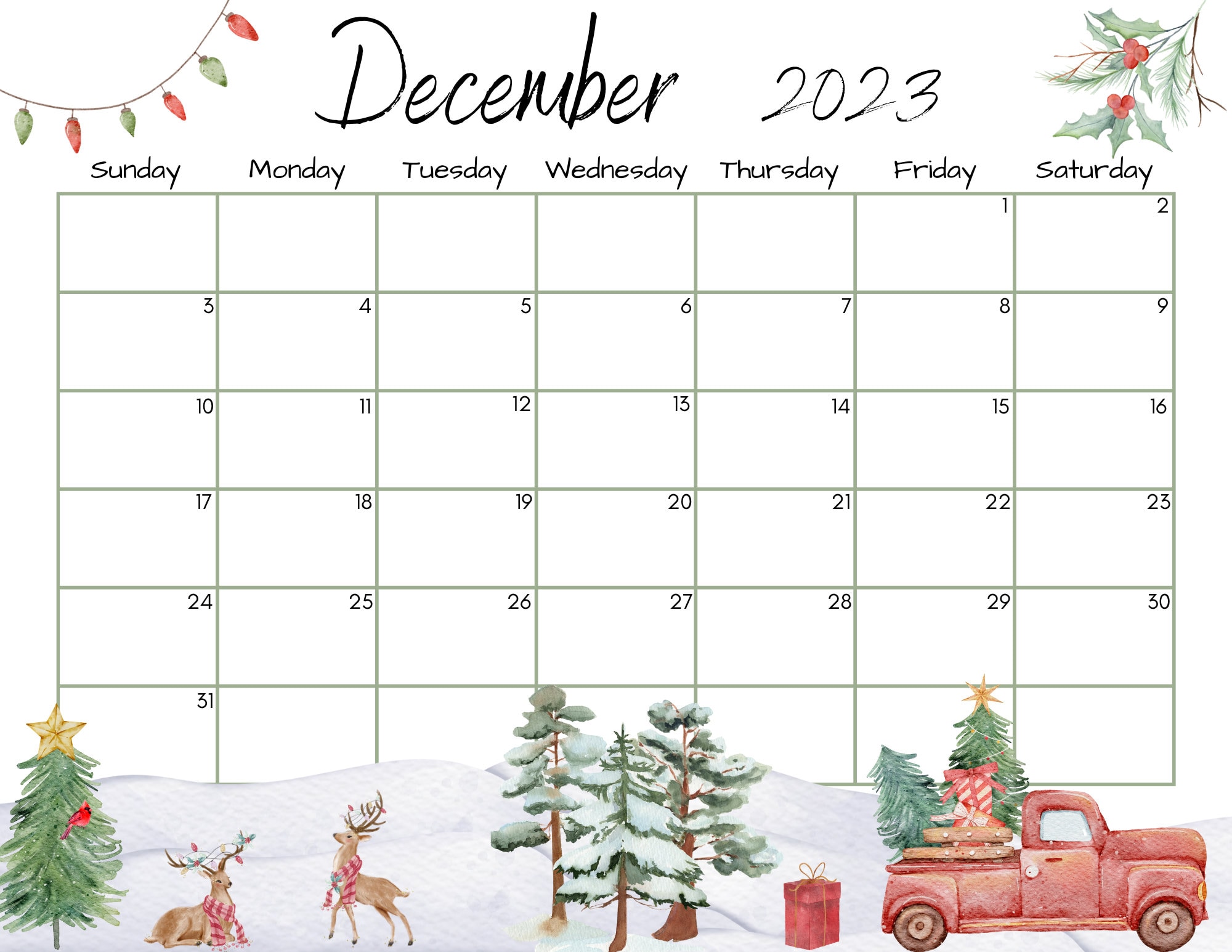 Editable December 2023 Calendar PDF Template, Christmas Countdown ...