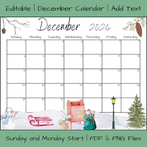 Editable December 2024 Calendar, Christmas Countdown, Fillable ...