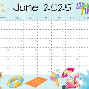 Editable June 2025 Calendar, Fillable Printable Wall Digital Download ...