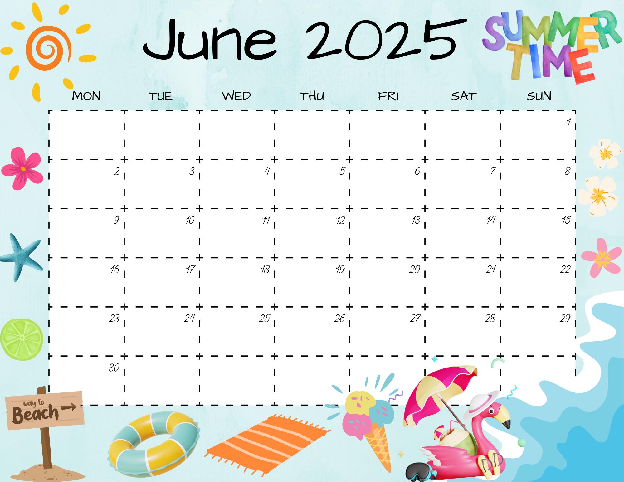 Editable June 2025 Calendar, Fillable Printable Wall Digital Download ...