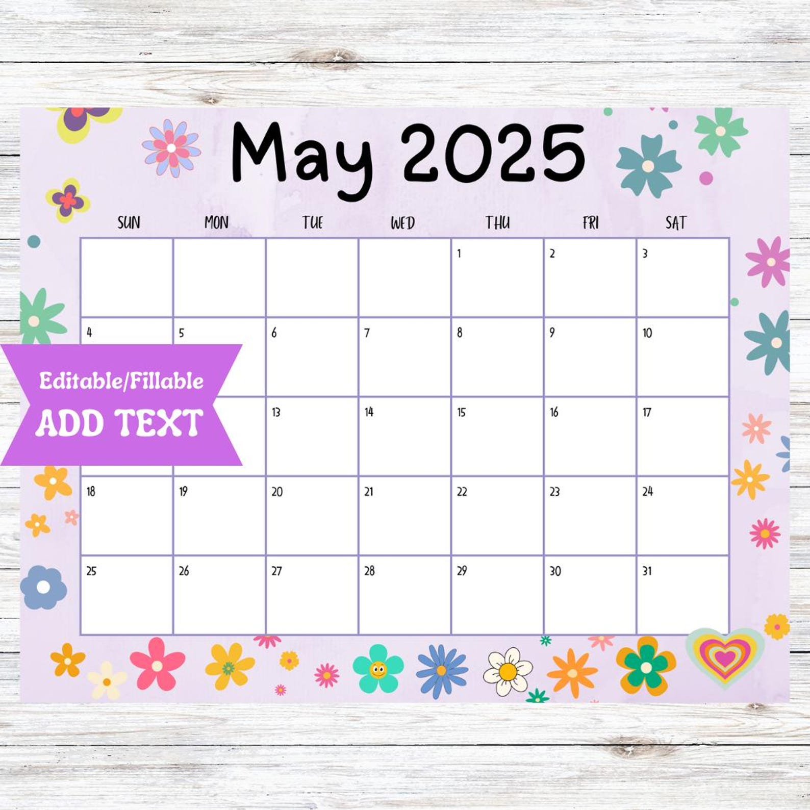 EDITABLE May 2025 Calendar, Printable Wall Calendar, Digital Download ...