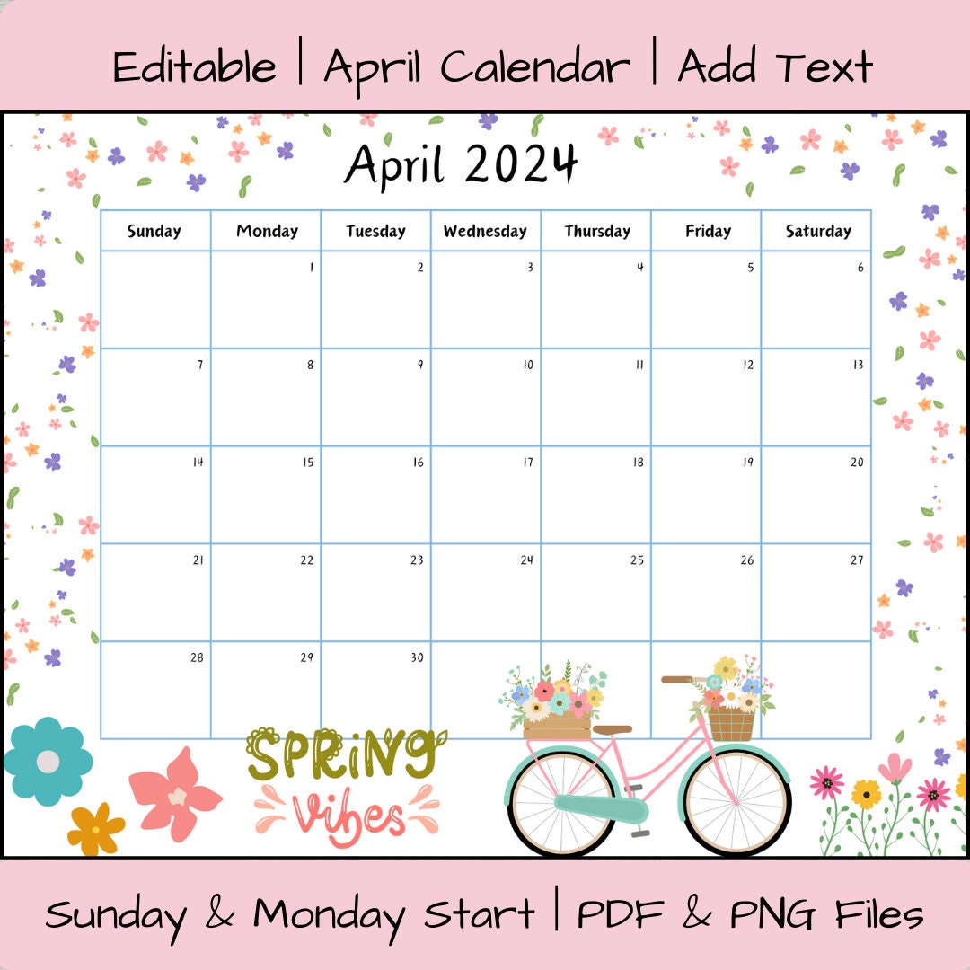 Editable April 2024 Calendar Printable, Printable Planner, Classroom ...