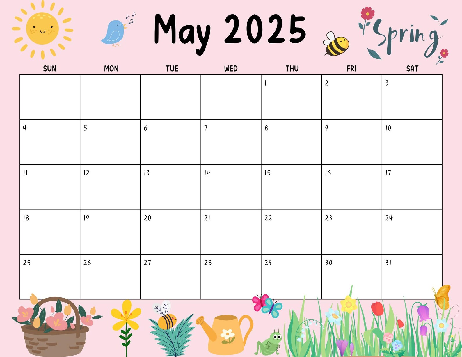 Editable May 2025 Calendar Printable Activity Planner, Cute Spring ...