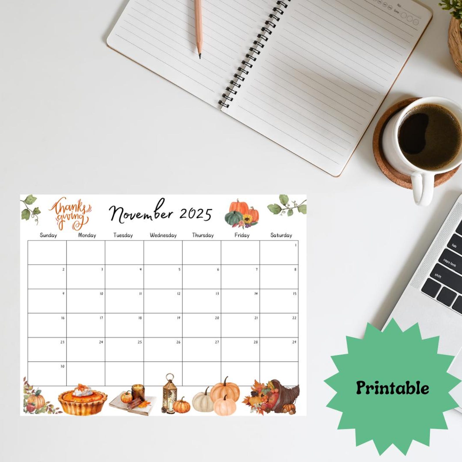 Editable November 2025 Calendar, Printable Fillable Digital Download ...