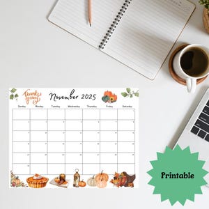 Editable November 2025 Calendar, Printable Fillable Digital Download ...