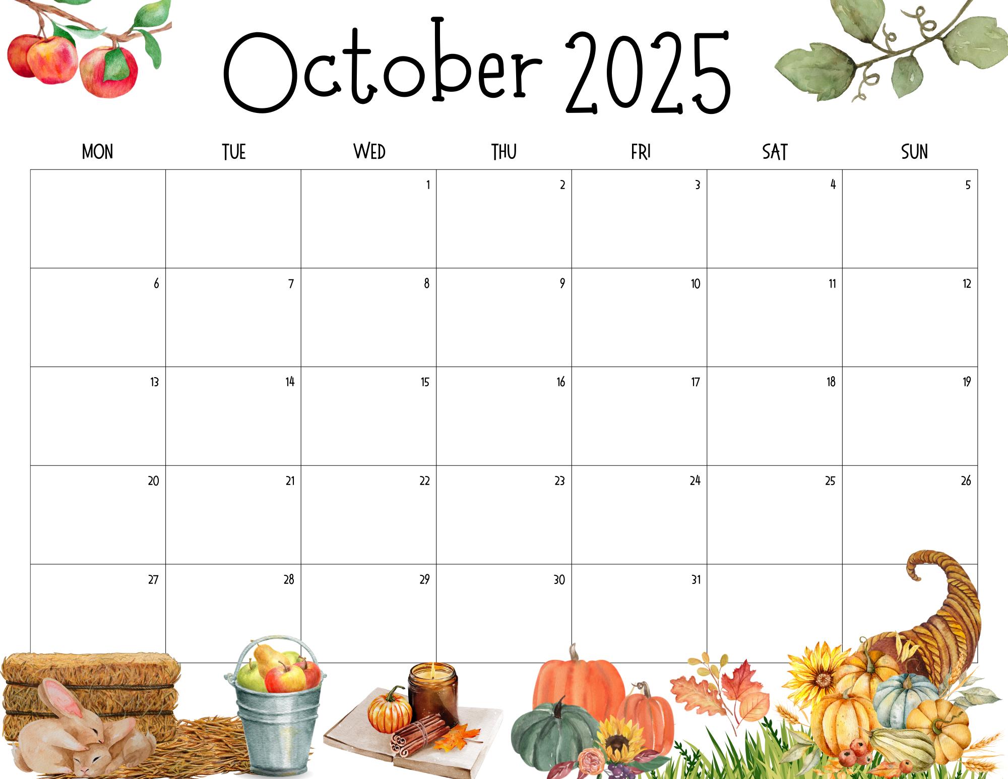 Editable October 2025 Calendar, Fillable Printable Halloween Template ...