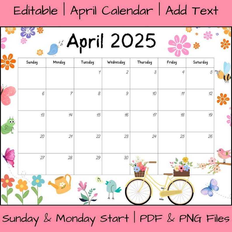 Editable April 2025 Calendar, Fillable Printable Planner, Classroom ...