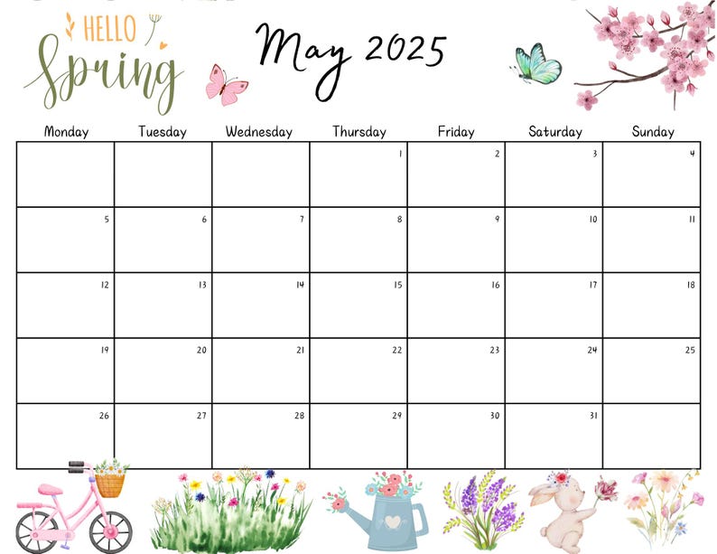Editable May 2025 Calendar, Printable Fillable Digital Download, Office ...