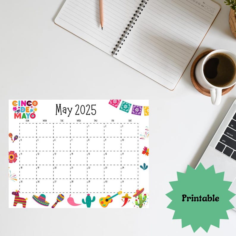 EDITABLE May 2025 Calendar, Printable Wall Organizer, Digital Download ...