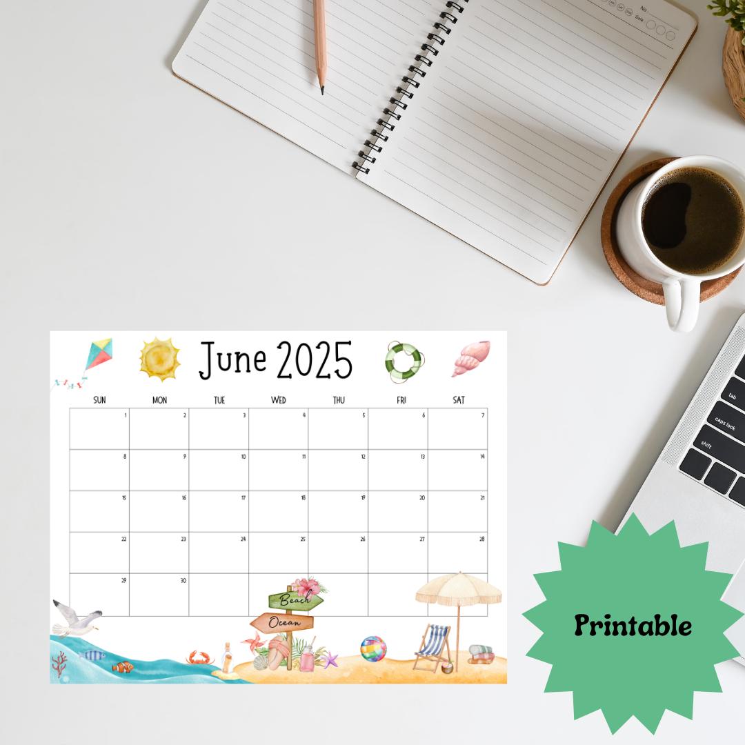 Editable June 2025 Calendar, Fillable Printable Wall Calendar, Digital ...