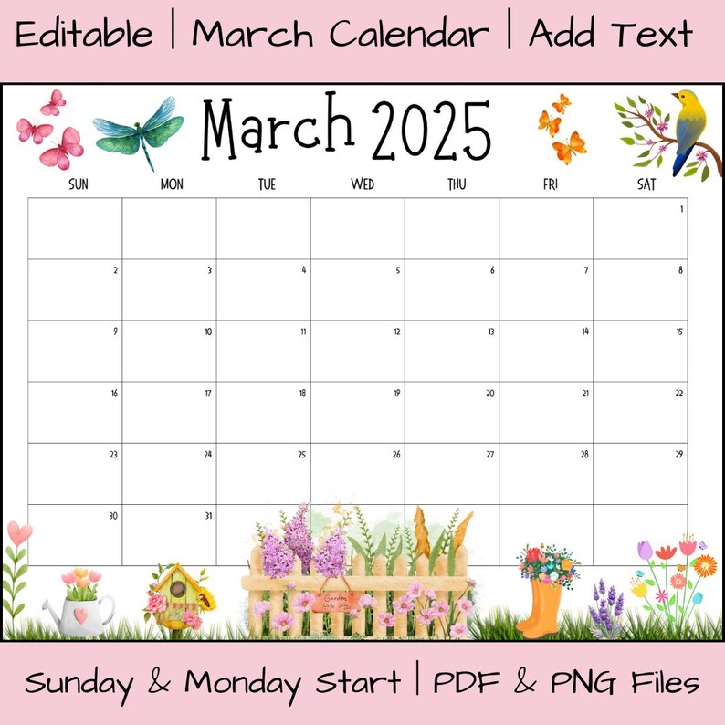 EDITABLE March 2025 Calendar Fillable Monthly Activity Planner ...