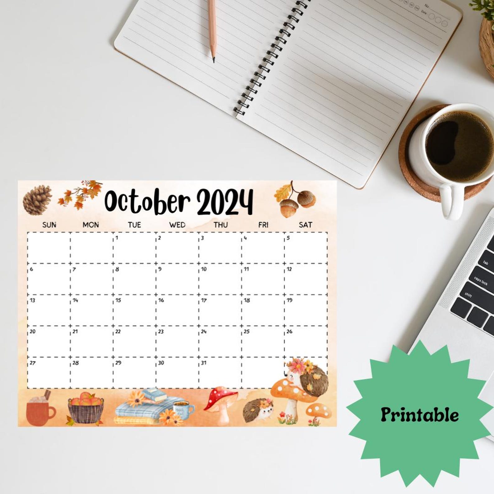 Editable October 2024 Calendar, Fall Autumn 2024 Digital Download ...