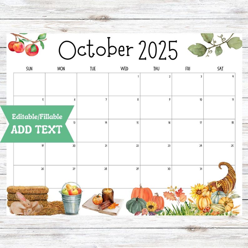 Editable October 2025 Calendar, Fillable Printable Halloween Template ...