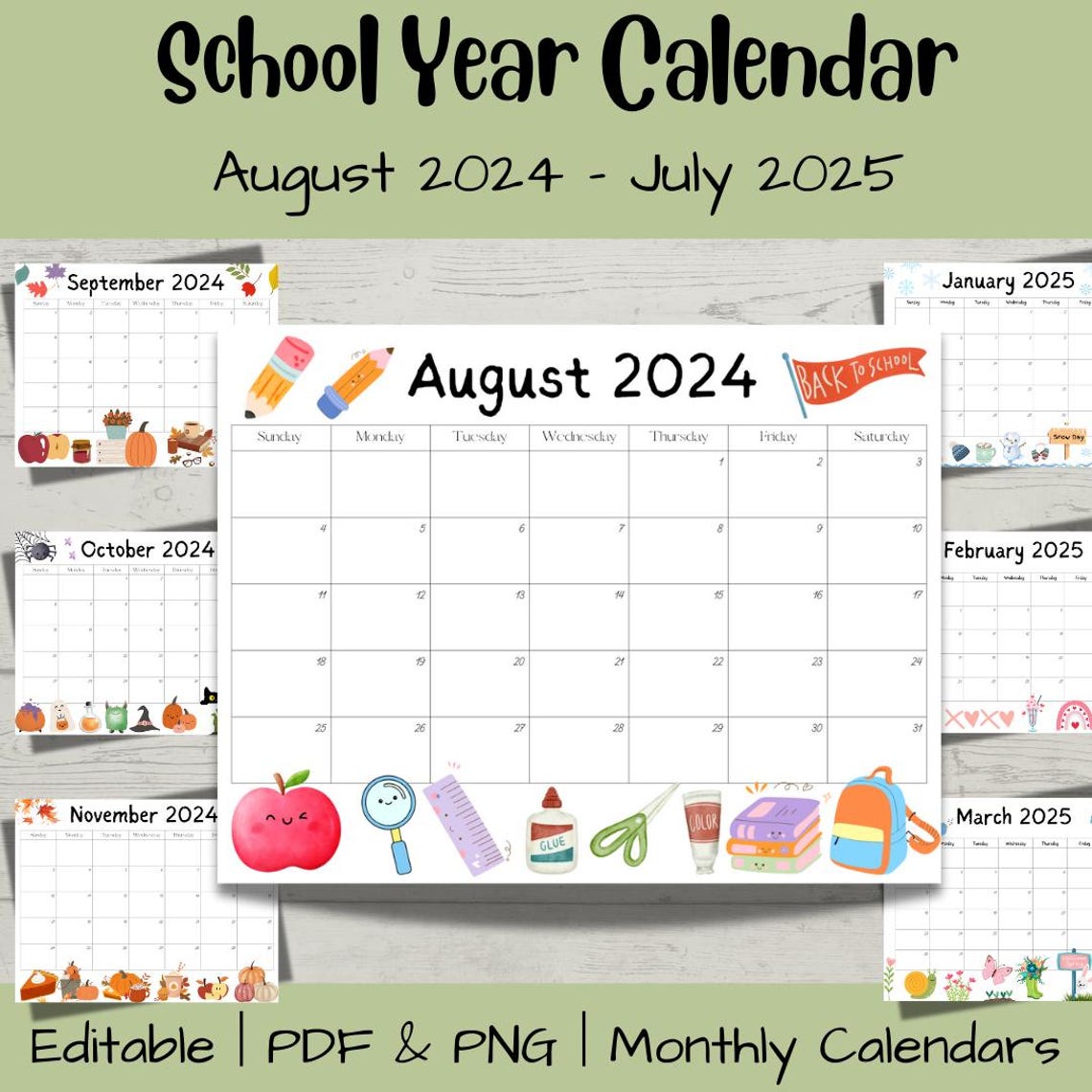 Editable 2024-2025 School Year Academic Calendar Printable, School ...