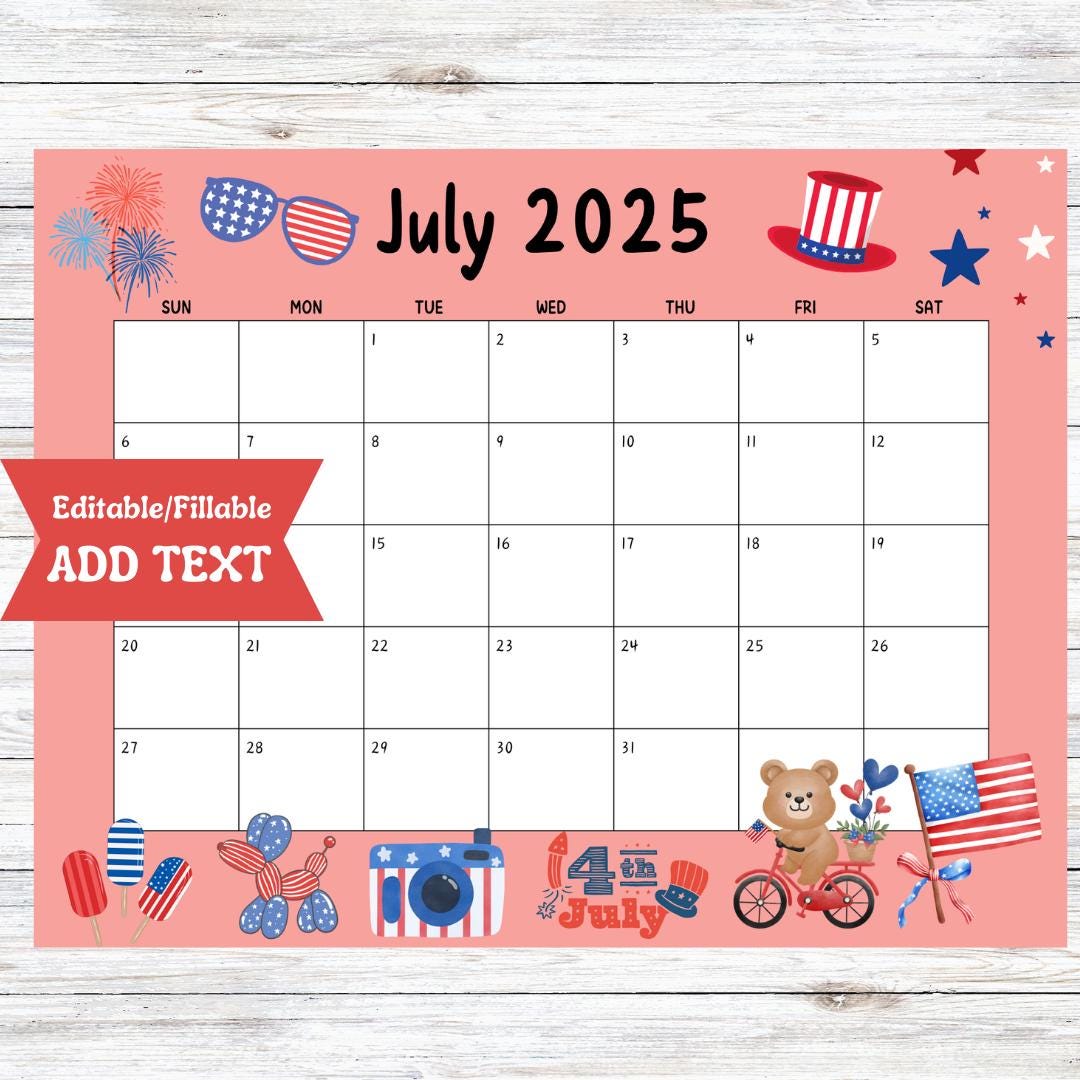 Editable July 2025 Calendar, Fillable Printable Planner Digital ...
