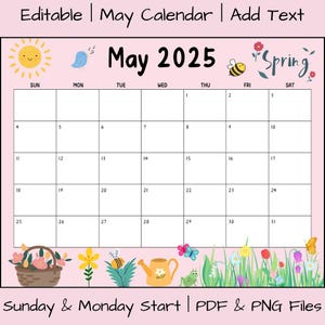 Editable May 2025 Calendar Printable Activity Planner, Cute Spring ...