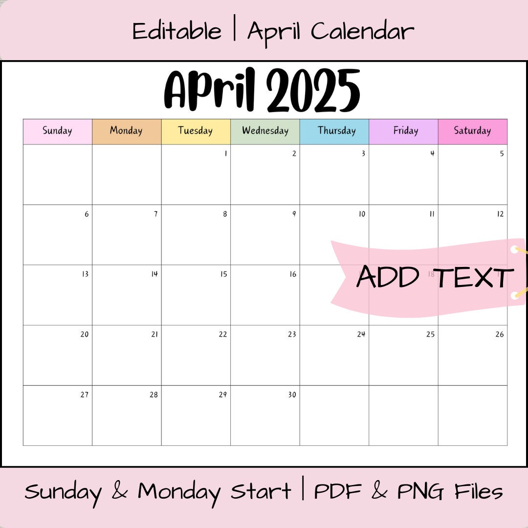 Editable April 2025 Calendar, Fillable Printable Activity Planner ...