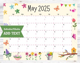 EDITABLE May 2025 Calendar, Printable Wall Calendar, Digital Download ...