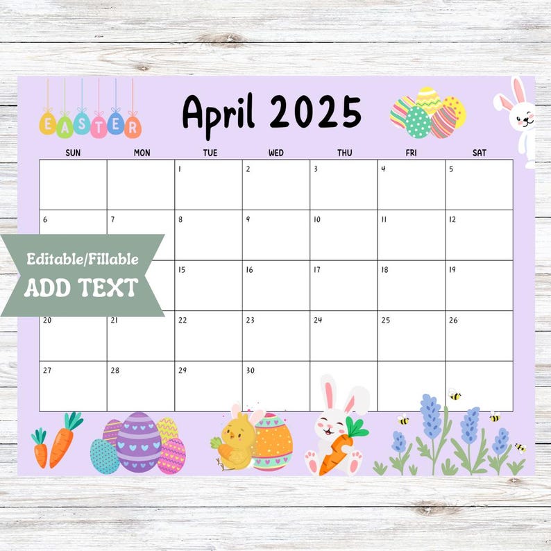 Editable April 2025 Calendar, Fillable Printable Planner, Classroom ...